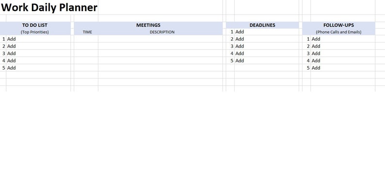 Editable Daily Planner, Work Day Diary, Printable Productivity Day, to Do List, Work Day Planner ...