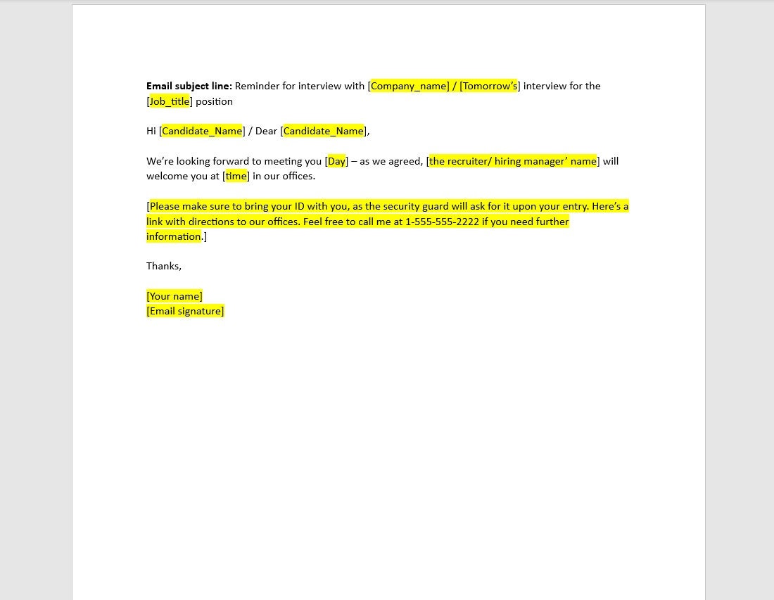 Interview Reminder Email, Interview Reminder Email Template, Reminder ...