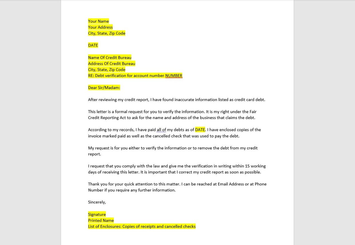 Debt Validation Letter to Credit Bureaus, Debt Validation Letter ...