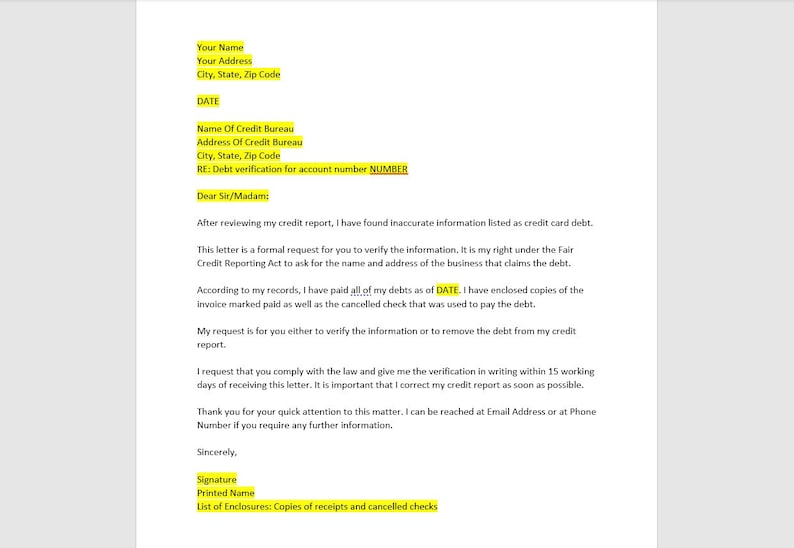 Debt Validation Letter to Credit Bureaus, Debt Validation Letter ...