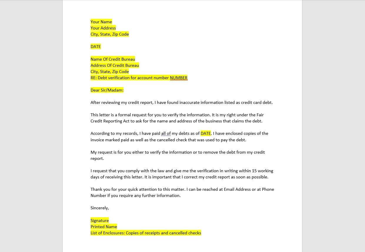 Debt Validation Letter to Credit Bureaus, Debt Validation Letter ...