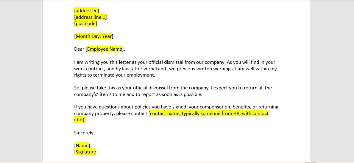 Employee Dismissal Letter Template Dismissal Letter Etsy employee-dismissal-letter-template-dismissal-letter-etsy