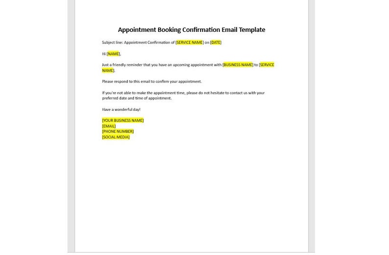 Editable Appointment Booking Confirmation Email Template, Confirmation ...