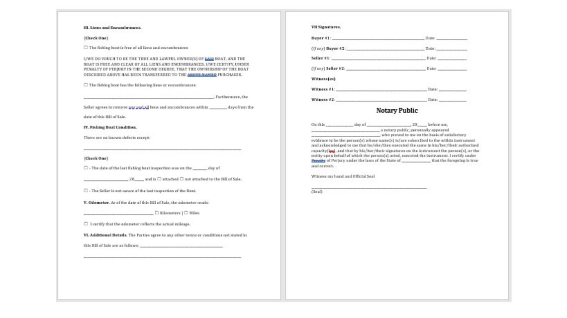 Editable Notarized Fishing Boat Bill of Sale Notarized Bill - Etsy