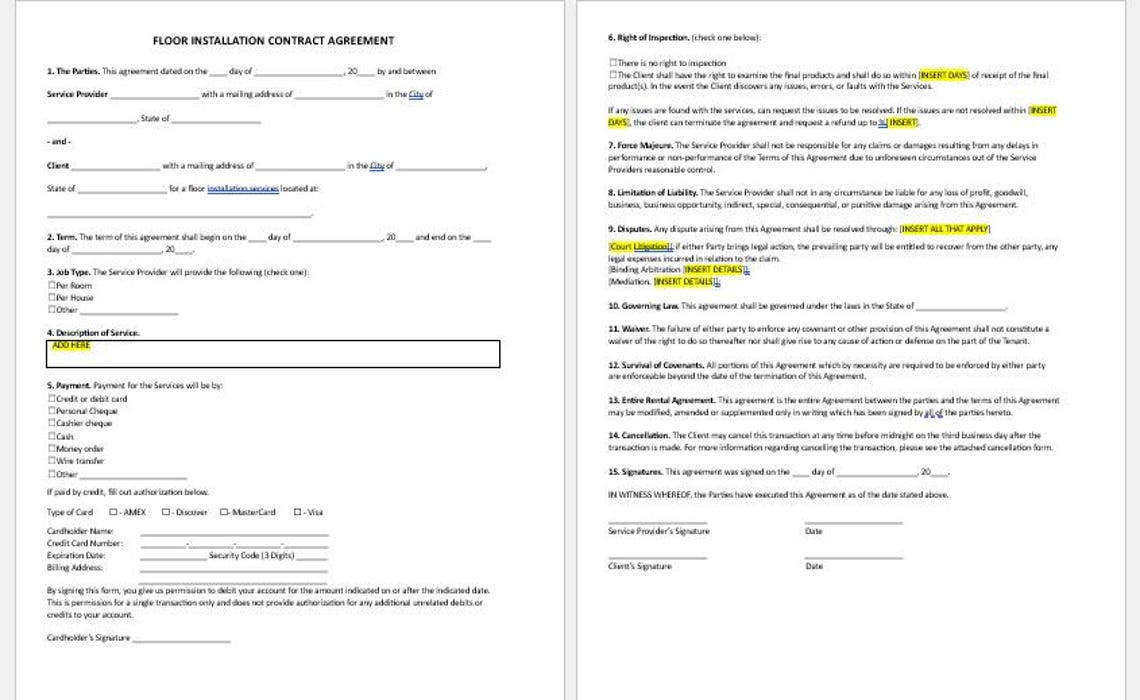 Editable Floor Installation Contract, Floor Installation Contract ...