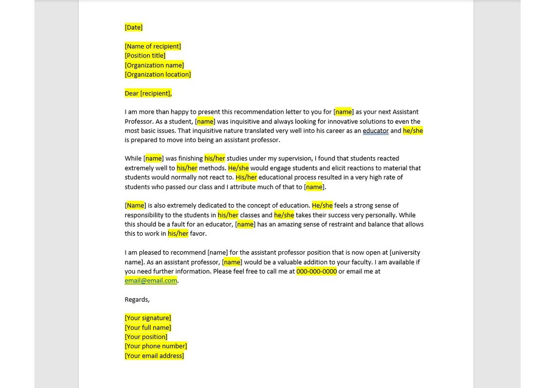 Assistant Professor Letter, Assistant Professor Letter Template ...