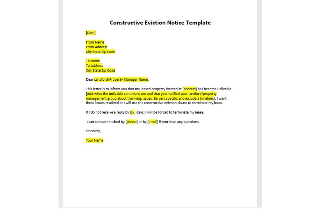 Constructive Eviction Notice Letter Template, Eviction Notice Letter ...