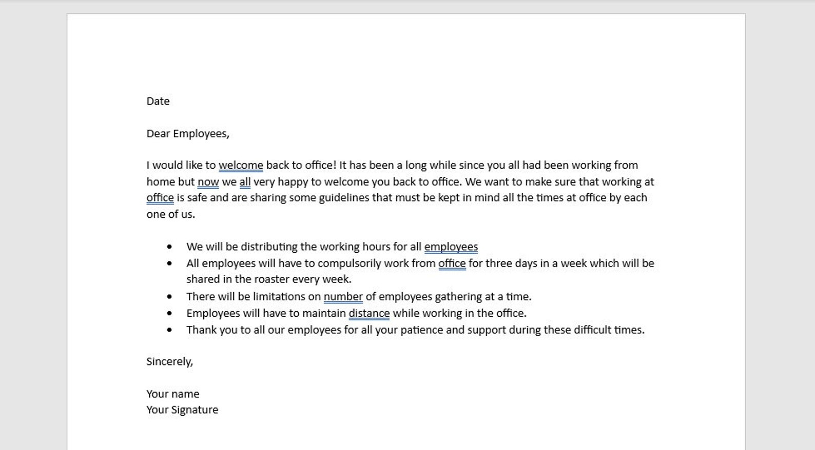 Editable Welcome Back Letter, Welcome Back to Office, Welcome Back to ...