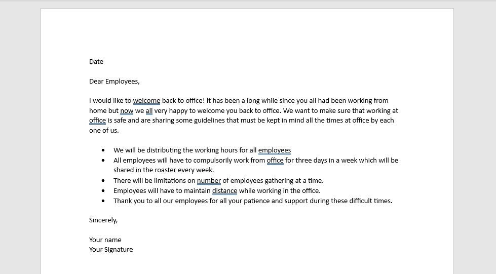 Editable Welcome Back Letter, Welcome Back to Office, Welcome Back to ...