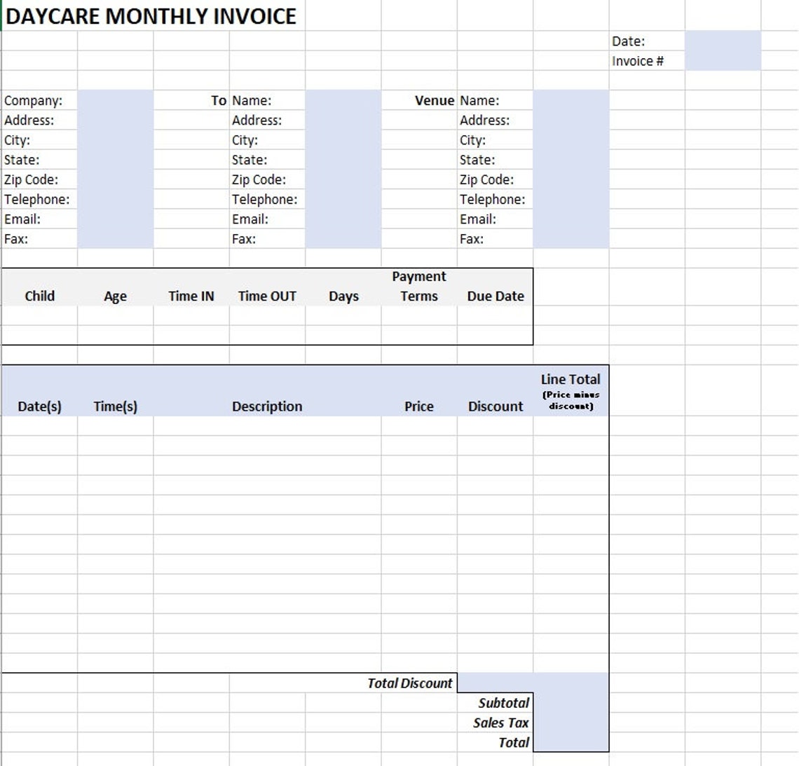 Daycare Monthly Invoice, Daycare Monthly Invoice Template, Invoice Template, Simple Template ...