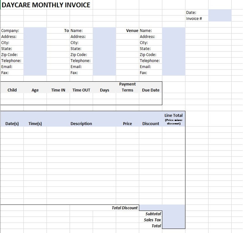 Daycare Monthly Invoice, Daycare Monthly Invoice Template, Invoice ...