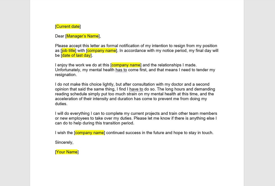 Mental Health Resignation Letter Template Resignation Letter Mental Health Resignation Letter Template Resignation Letter