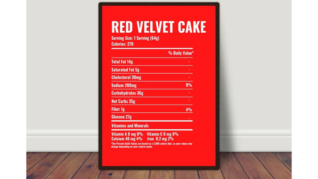 Red Velvet Cake Nutritional Facts Kitchen Typography Kitchen - Etsy