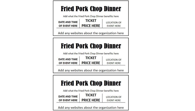 Fundraiser Ticket, Fried Pork Chop Fundraiser Ticket, Fried Pork Chop ...