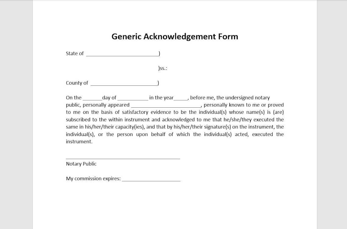 Generic Acknowledgement Form, Generic Acknowledgement Form Template ...