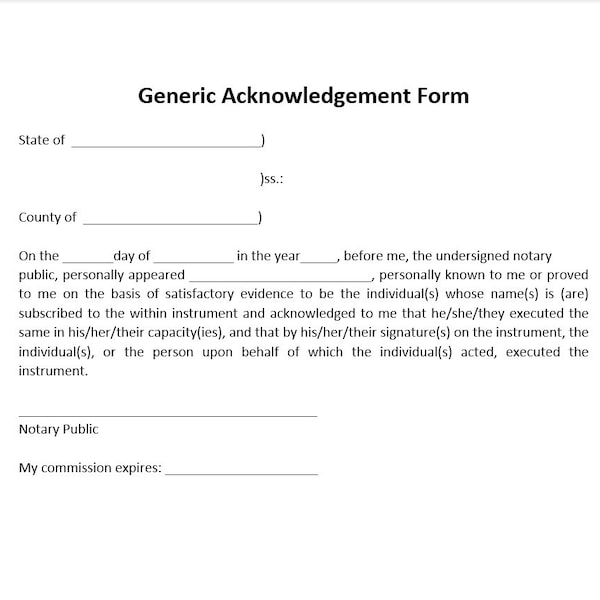 Notary Acknowledgement Form Template - Etsy