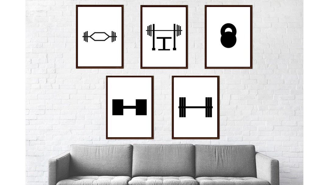 Set of 5 Gym Prints, Motivational Print, Inspirational Wall Art ...