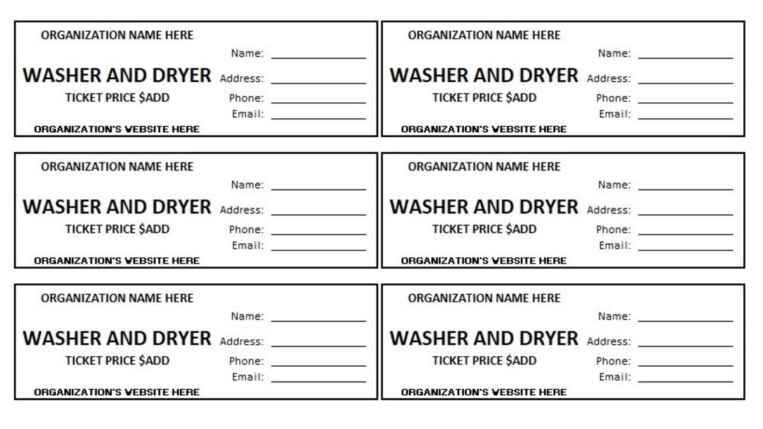 Editable Washer and Dryer Raffle Ticket, Washer and Dryer Raffle, Enter ...