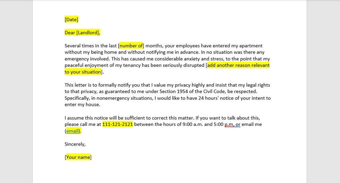 Landlord Violates Privacy Letter Template, Landlord Violates Privacy ...