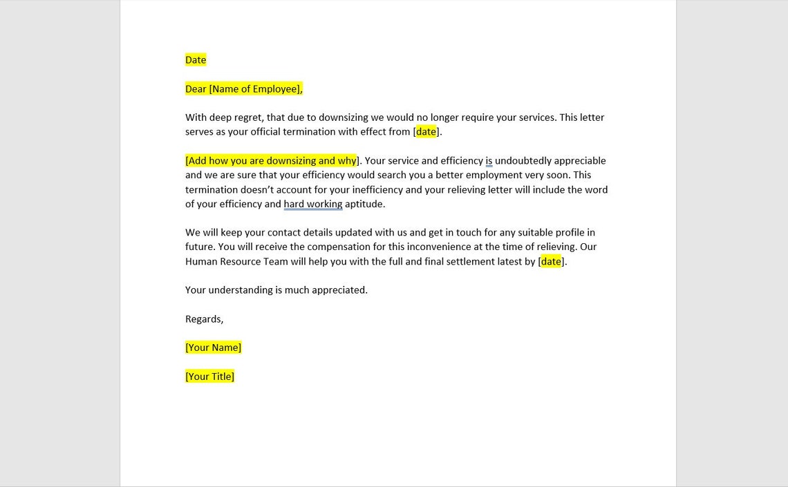 Downsizing Termination Letter Template, Termination Letter, Termination Letter Template ...