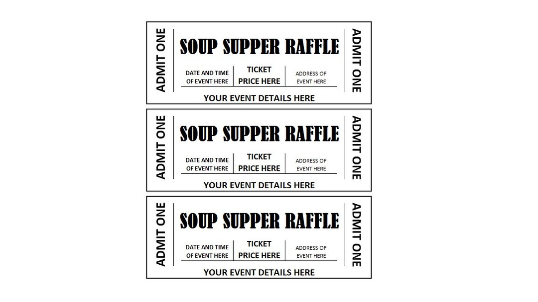 Editable Soup Supper Raffle Event Ticket, Soup Supper Raffle Ticket ...