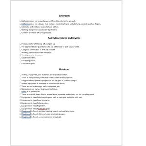 Editable, Daycare Safety Checklist Template, Daycare Checklist, Daily ...