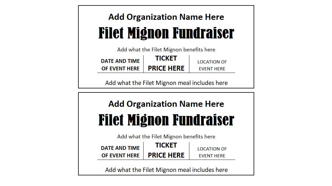 Filet Mignon Plate Sale Ticket, Filet Mignon Plate Sale Fundraiser ...