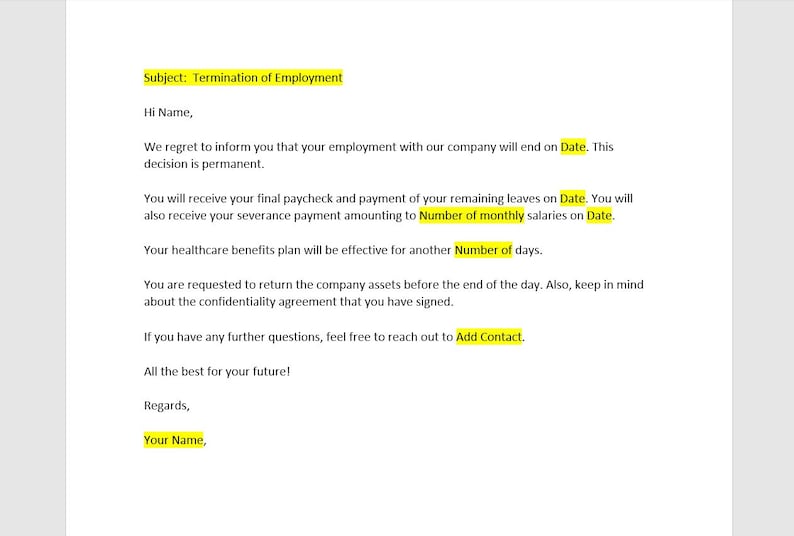 Termination Email Template, Termination Email, Termination Template ...