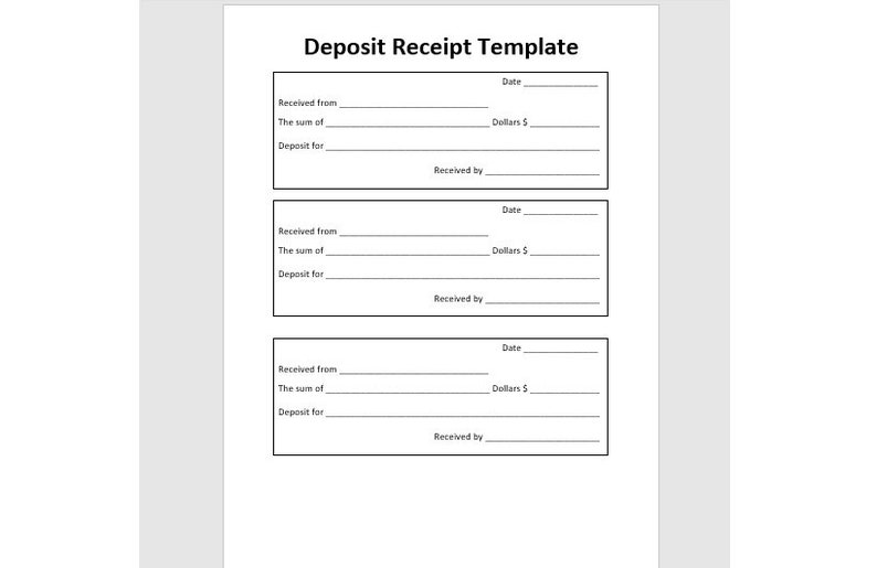 Editable Deposit Receipt Template, Deposit Receipt Template, Receipt ...