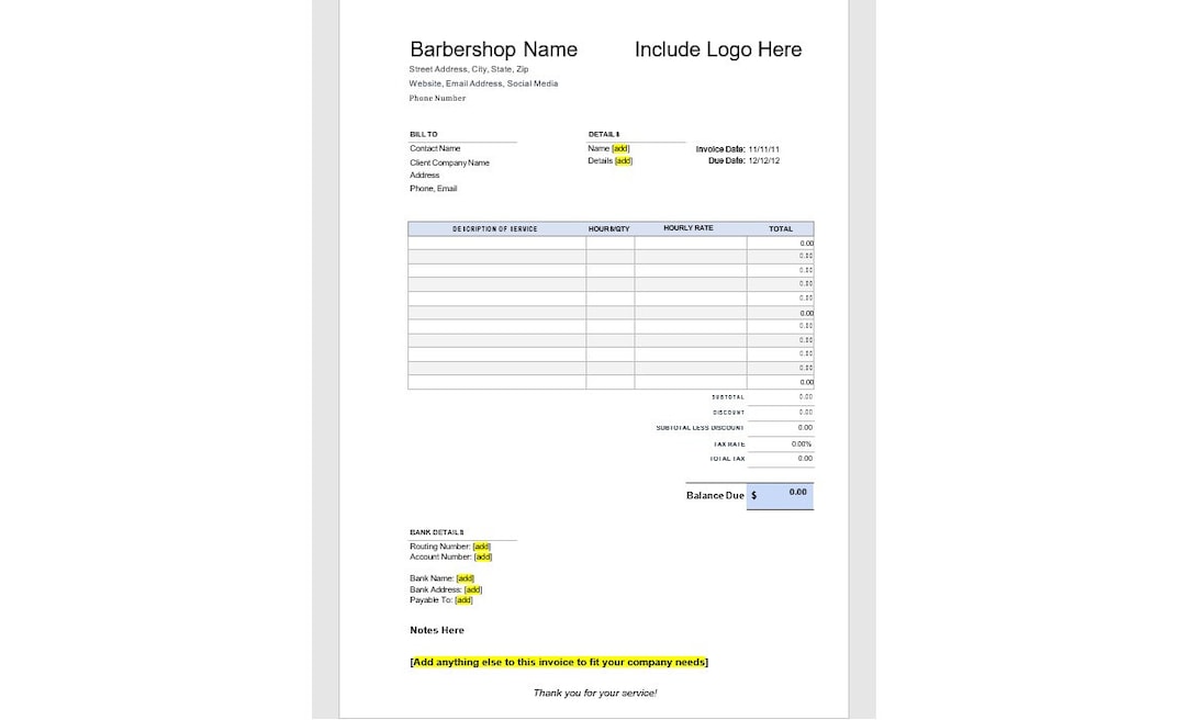 Editable Barber Invoice Template, Barbershop Invoice Template, Word ...