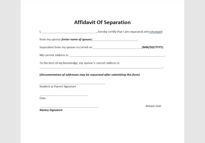 Affidavit of Separation Letter, Affidavit of Separation Template ...