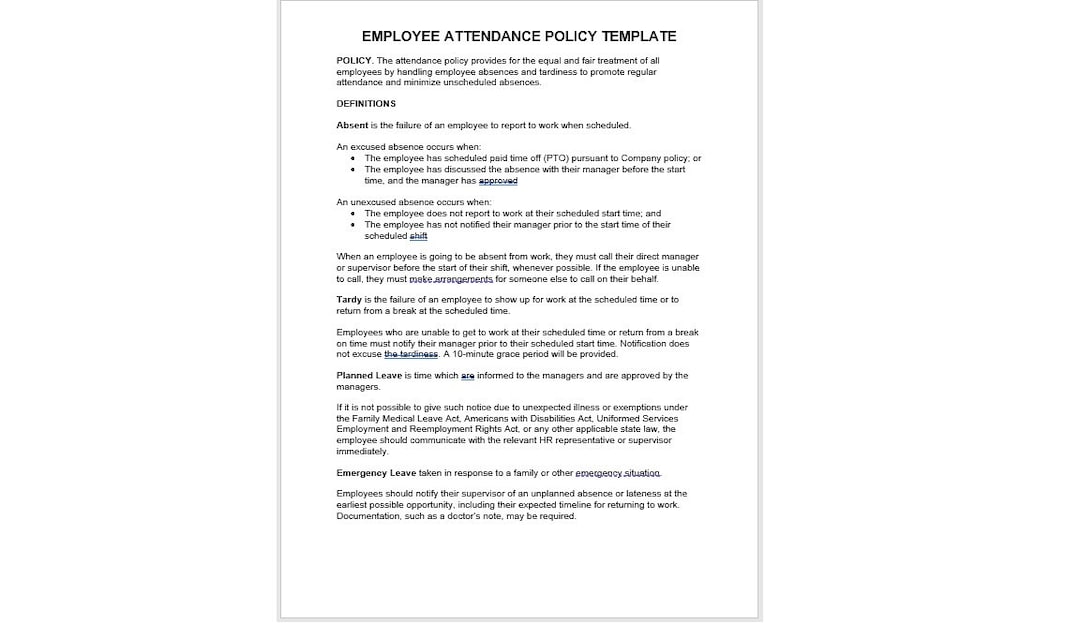 Editable Employee Attendance Policy Template, Attendance Policy ...