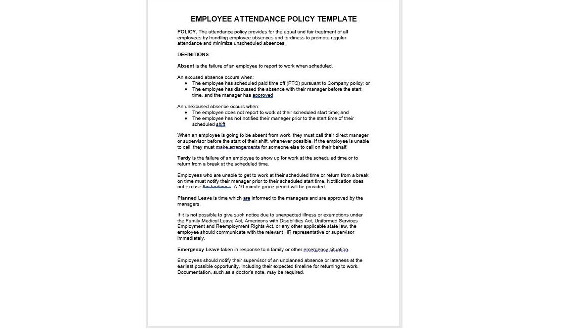Editable Employee Attendance Policy Template, Attendance Policy ...