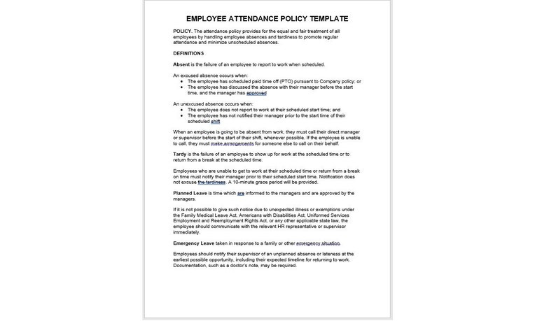 Editable Employee Attendance Policy Template, Attendance Policy ...