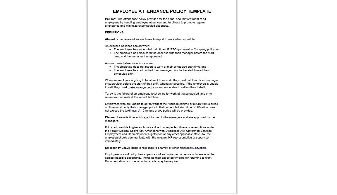Editable Employee Attendance Policy Template, Attendance Policy ...