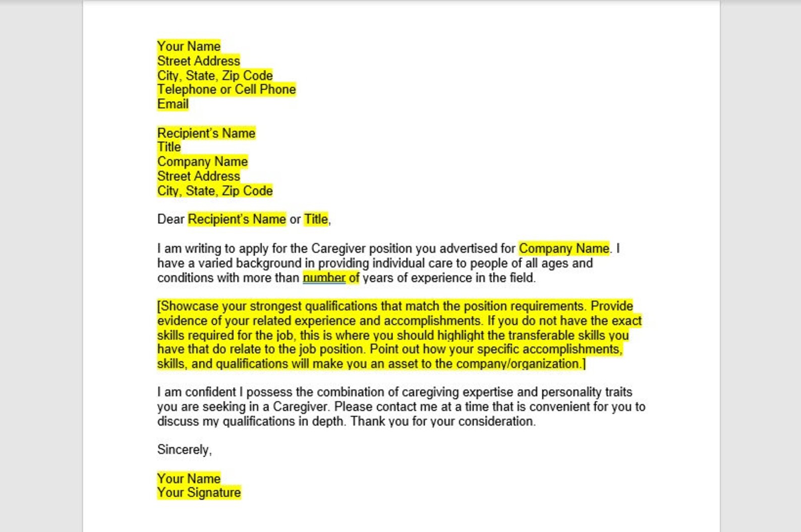 Caregiver Cover Letter, Caregiver, Cover Letter Template, Editable ...