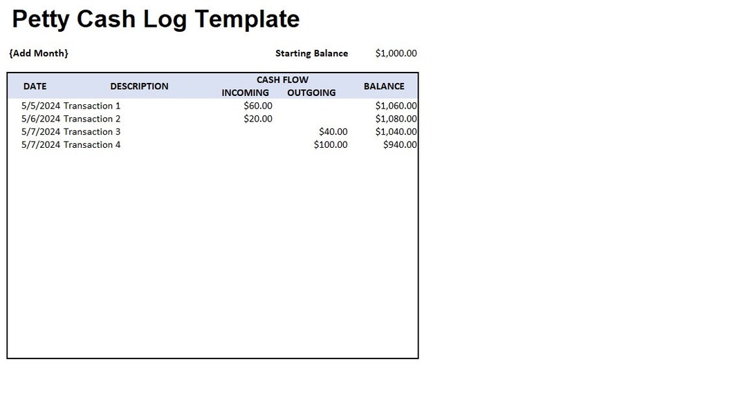 Petty Cash Log Ledger, Cash Ledger Template, Petty Cash Ledger, Cash ...