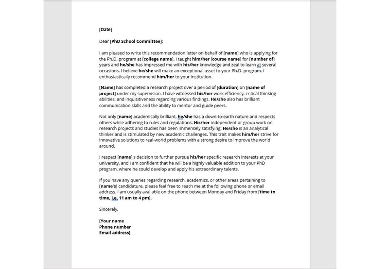 Phd Recommendation Letter Template, Phd School Recommendation Letter ...