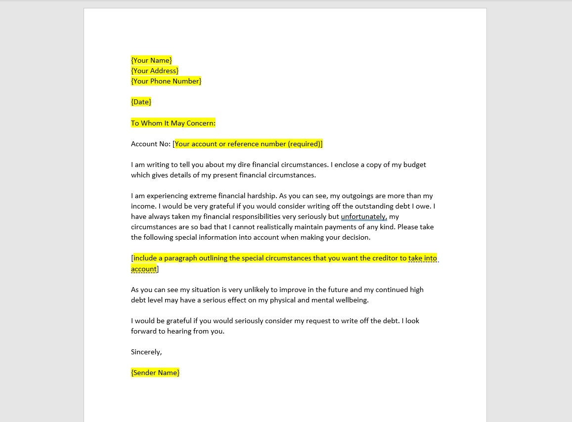 Letter to Write off Debt Template, Letter to Write off Debt, Template ...