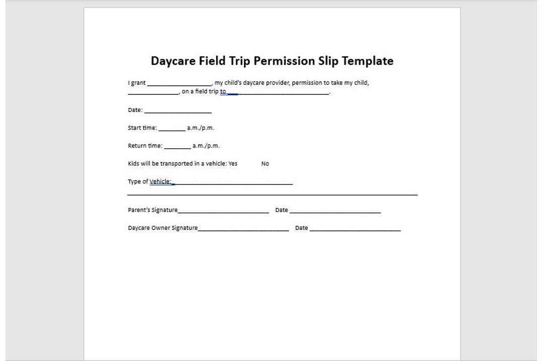 Editable Daycare Field Trip Permission, Daycare Field Trip Permission ...