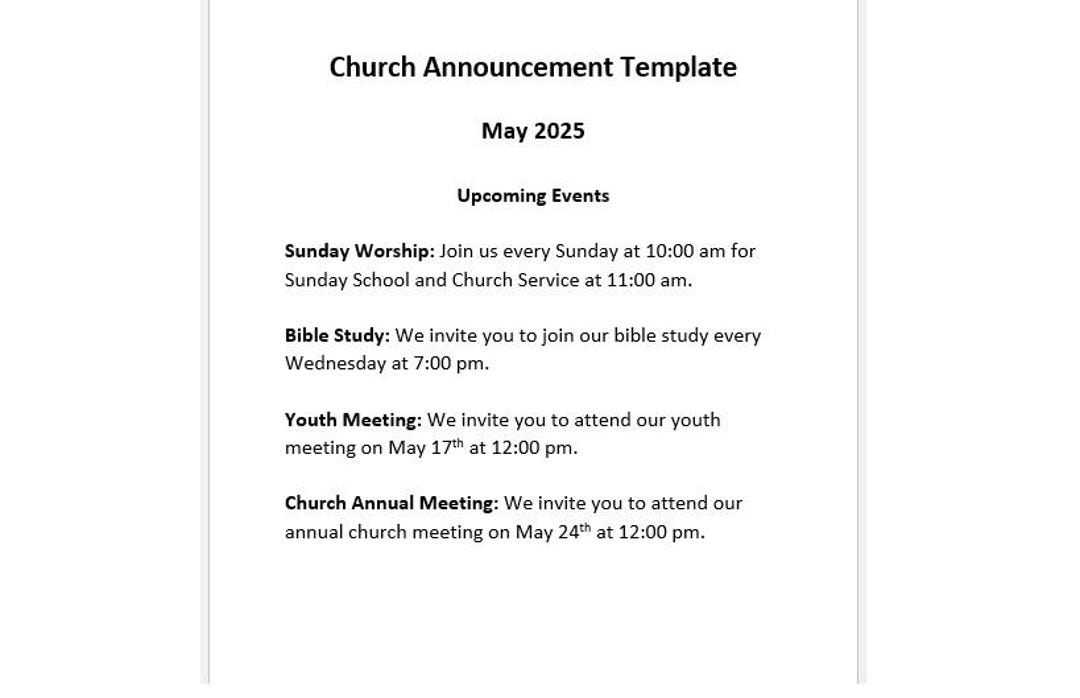 Editable Church Announcement Template, Announcement Template, Church ...