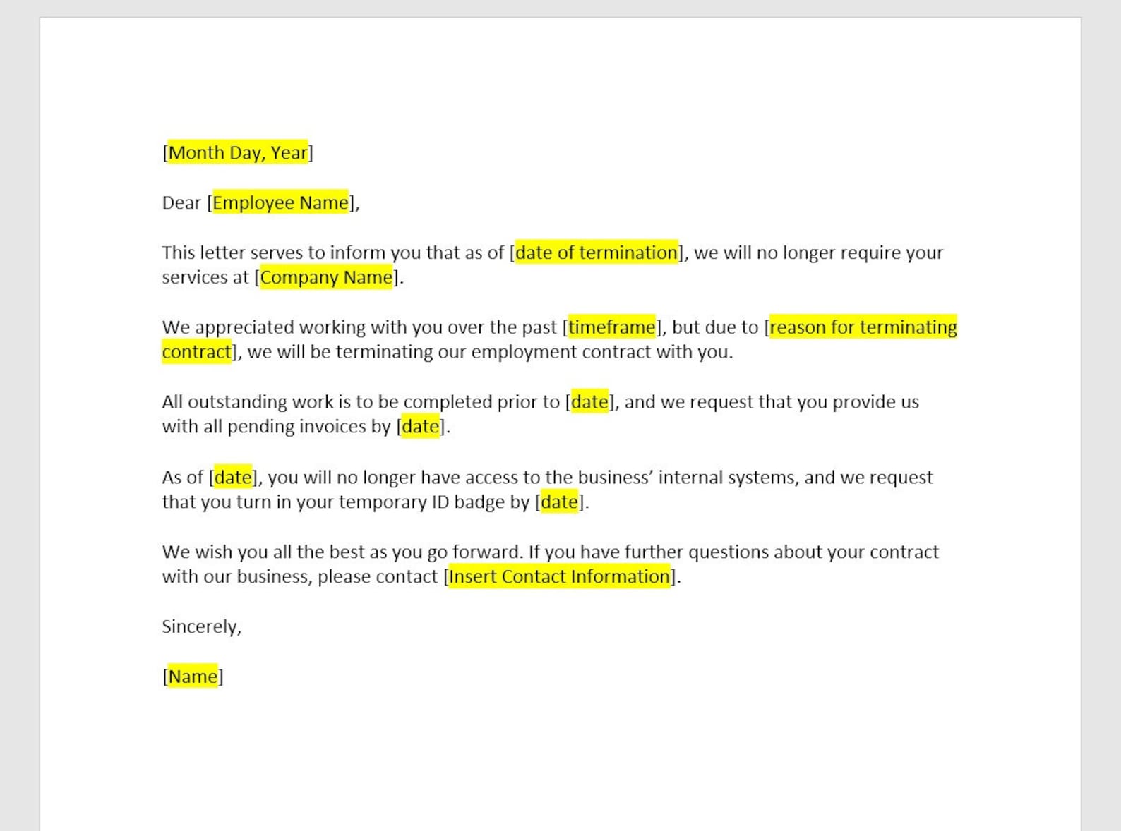 Termination Letter Template, Termination Letter, Termination Template ...