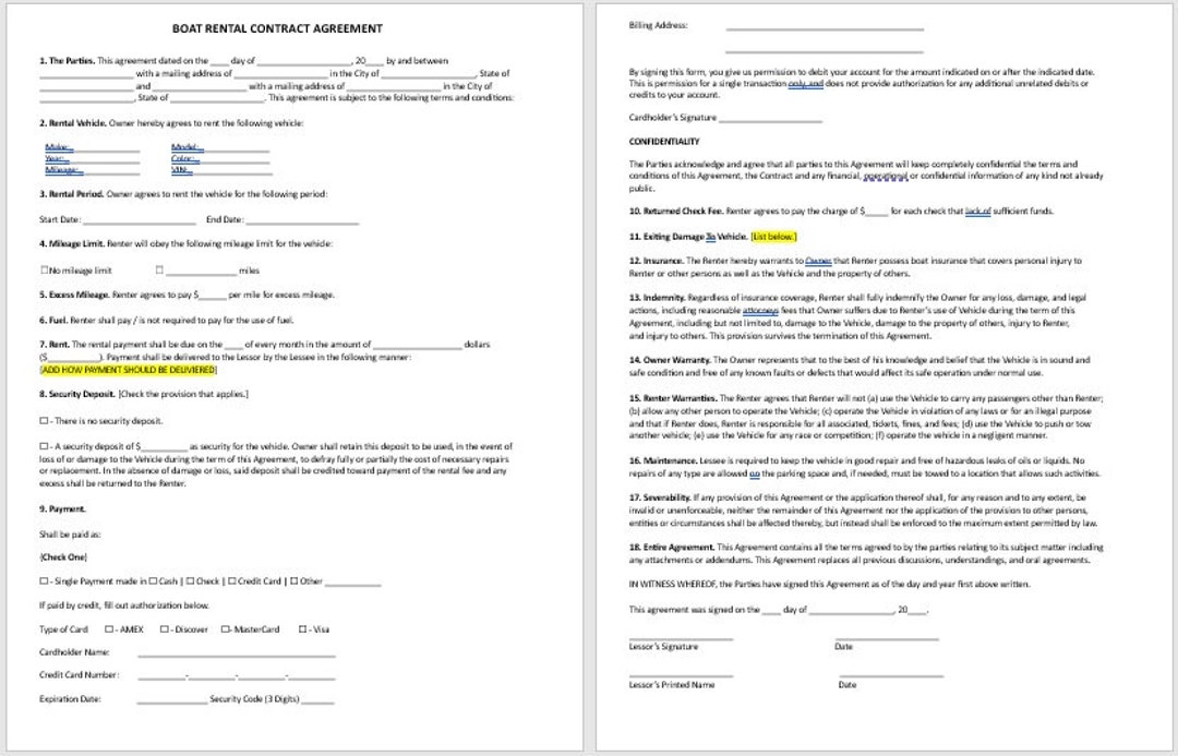 Boat Rental Contract Agreement, Boat Rental Contract Template, Boat ...