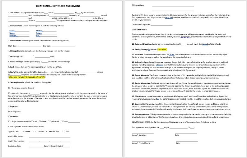 Boat Rental Contract Agreement, Boat Rental Contract Template, Boat ...