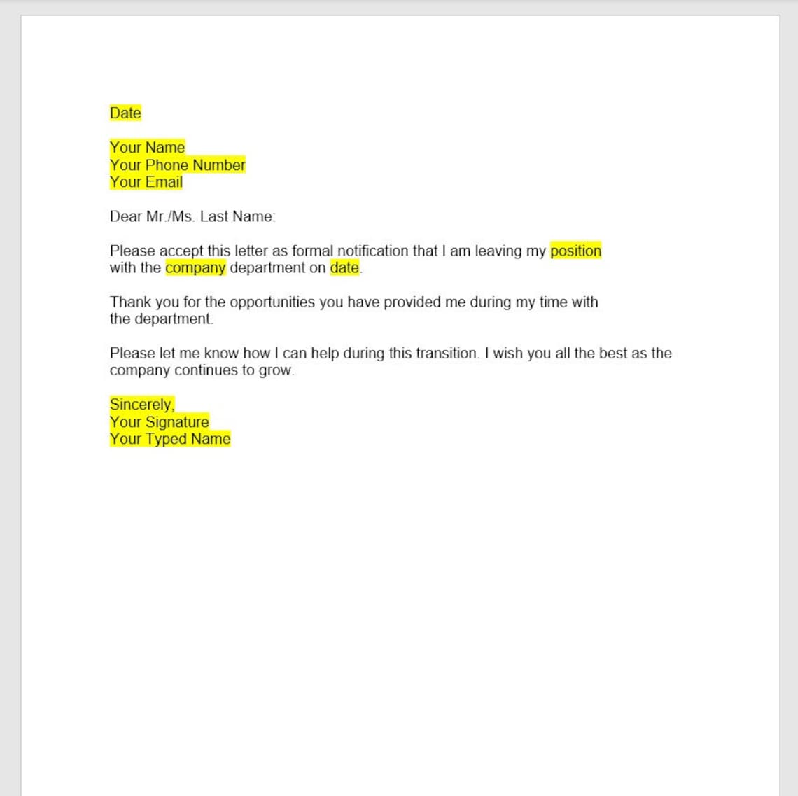 Resignation Letter Template, Resignation Letter, Resignation Template ...