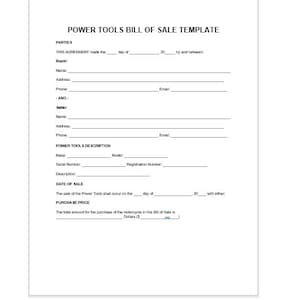 Editable Power Tools Bill of Sale Template, Editable Bill of Sale, Bill ...