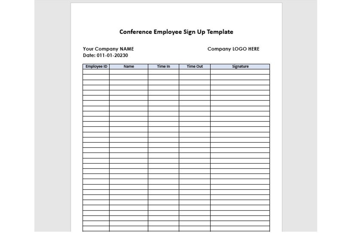 Editable Conference Sign up Sheet Template, Conference Sign up Sheet ...