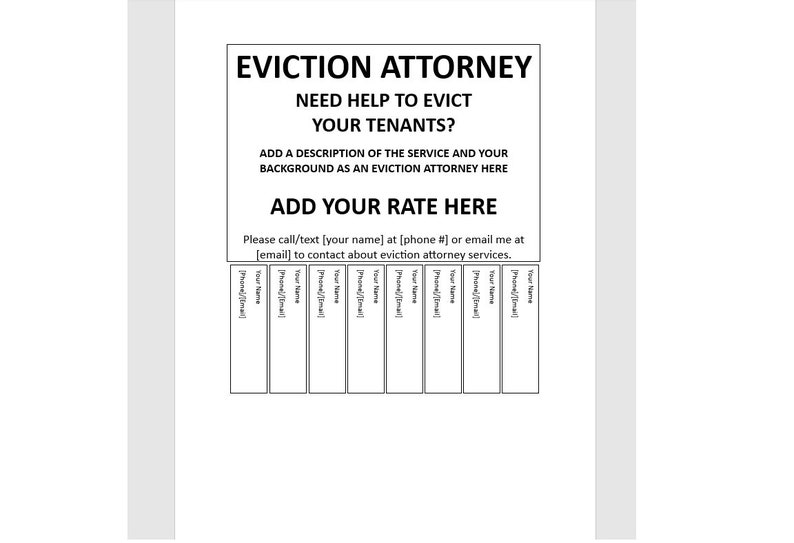 Editable Eviction Attorney for Landlords Tear-off Flyer, Tear-off Flyer ...