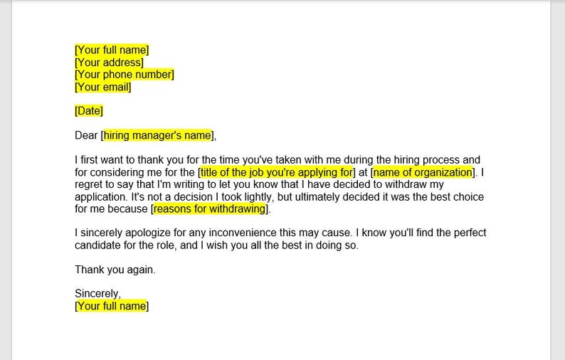 Letter of Withdrawal, Job Letter of Withdrawal, Withdrawal Letter ...