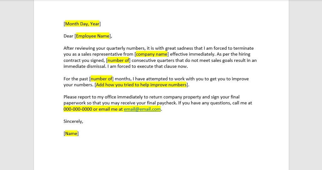 Sales Rep Termination Letter Template, Termination Letter, Termination ...